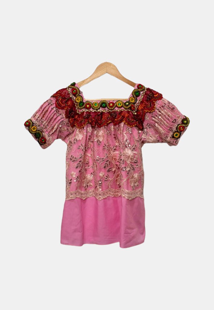 Blusa Quichelense, Blonda y cuello perlado en tonos ladrillo, tela de ...